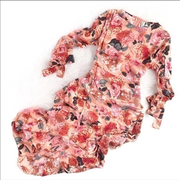 Jaase | Dresses | Jaase Peach Pink Vintage Roses Ruffle Maxi Dress ...